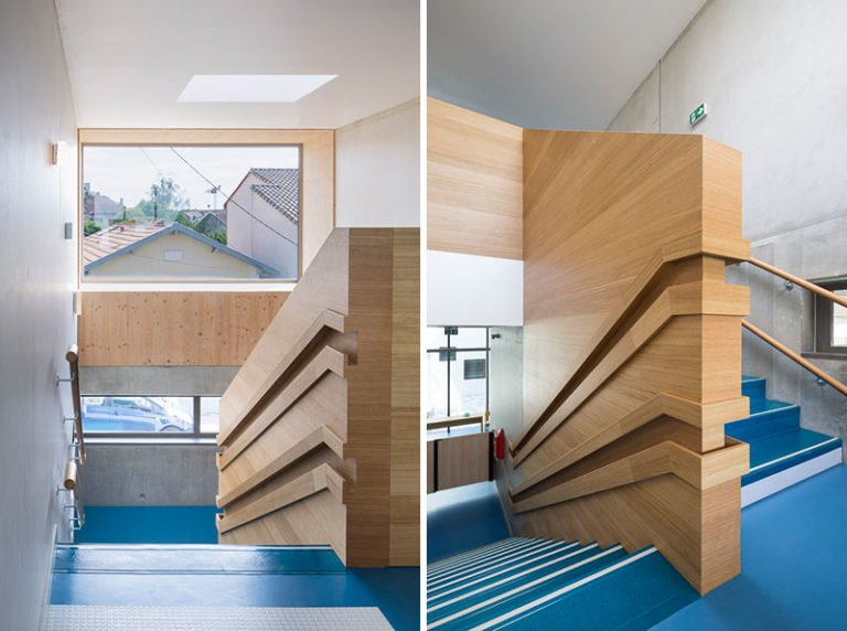 Creative Wall Mounted Wood Handrail Design for Young and Child