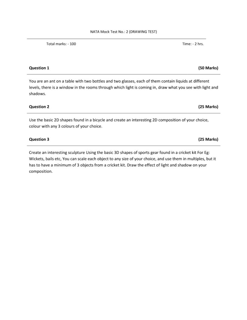 NATA Exam 2023 Question Paper for Prepare your self - Kadva Corp